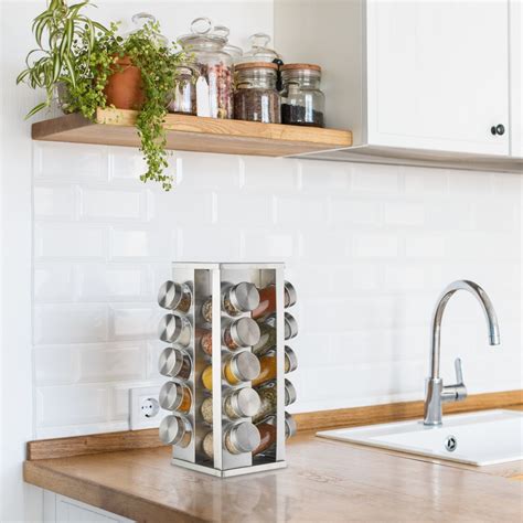 Set 20 Recipiente Condimente Cu Suport Rotativ Inox Argintiu