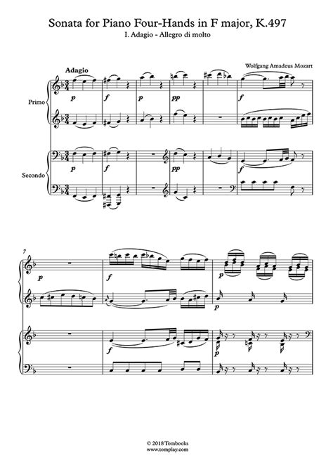 Sonate pour piano à quatre mains en fa majeur K 497 I Adagio