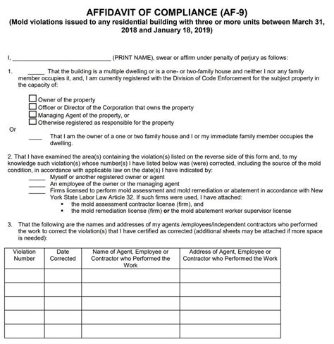 Affidavit Of Compliance Hpd Nyc Form Af 9 Hpd Nyc