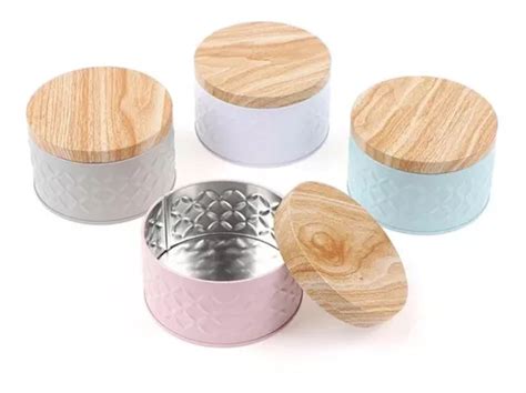 Latas Cilíndricas Deco C tapa De Madera Multiusos Set pzs Meses sin intereses