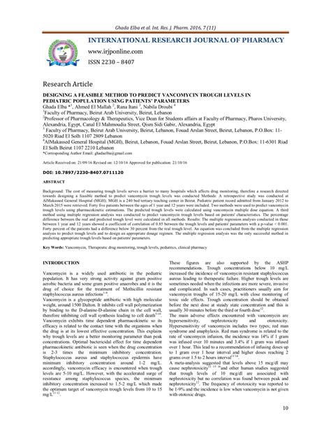 Pdf Designing A Feasible Method To Predict Vancomycin Trough Levels