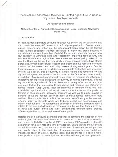 Pdf Technical And Allocative Efficiency In Rainfed Agriculture A