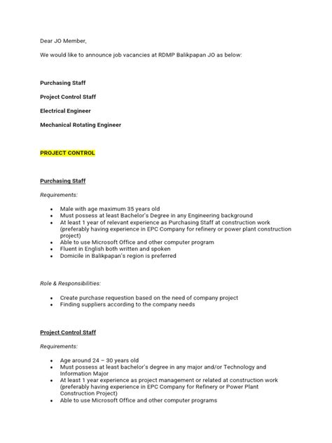 Lowongan Kerja Rdmp Update Pdf Engineering Computing
