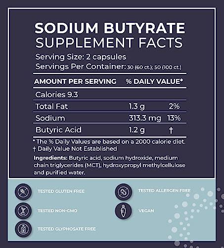 Bodybio Gut Health Supplement 100 Caps Butyrate Sodium The