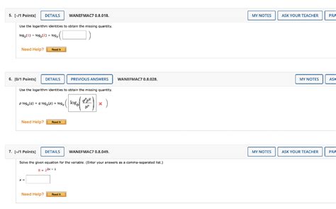 Solved Wanefmac7 08018 Use The Logarithm Identities To