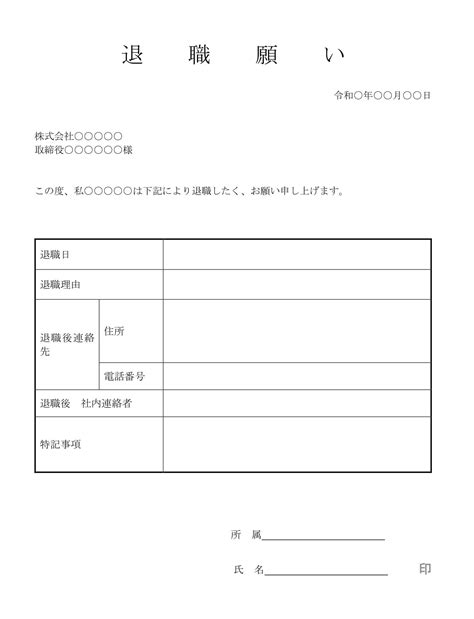 退職願いの書式文例テンプレートWordワード テンプレートフリーBiz