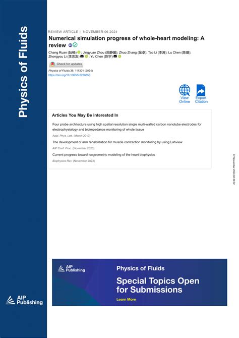 Pdf Numerical Simulation Progress Of Whole Heart Modeling A Review