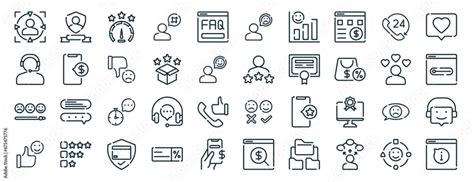 Set Of Outline Web Customer Experience Icons Such As Safety Customer Support Survey Thumbs