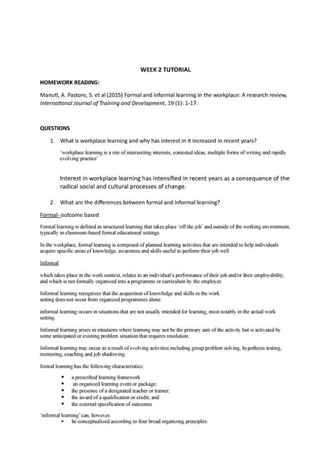 Week 3 Tutorial Homework Questions Week 2 Tutorial Homework Reading