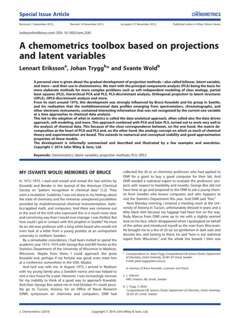 A Chemometrics Toolbox Based On Projecti Pdf Principal Component