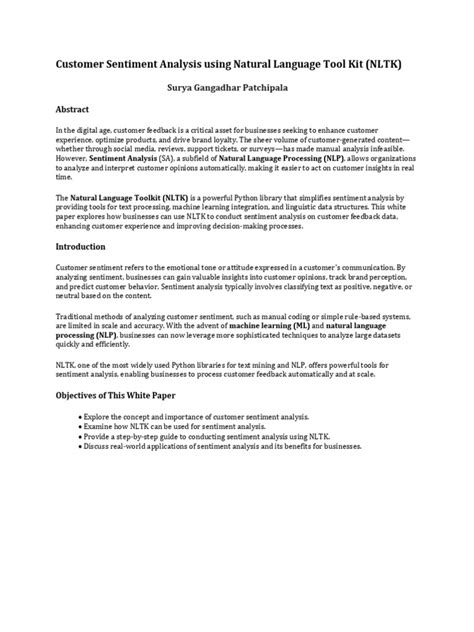 Customer Sentiment Analysis Using Nltk Pdf Machine Learning Human