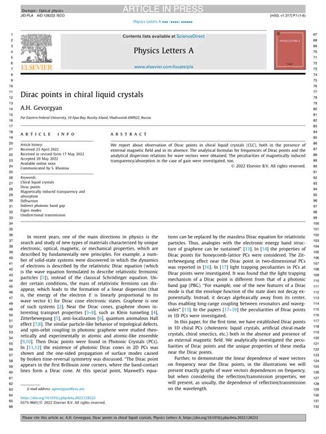 PDF Dirac Points In Chiral Liquid Crystals