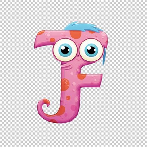 Premium PSD Cute Cartoon Letter F Monster Isolated On Transparent