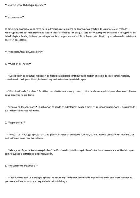 Informe Sobre Hidrología Aplicada Apuntes De Hidrología Docsity