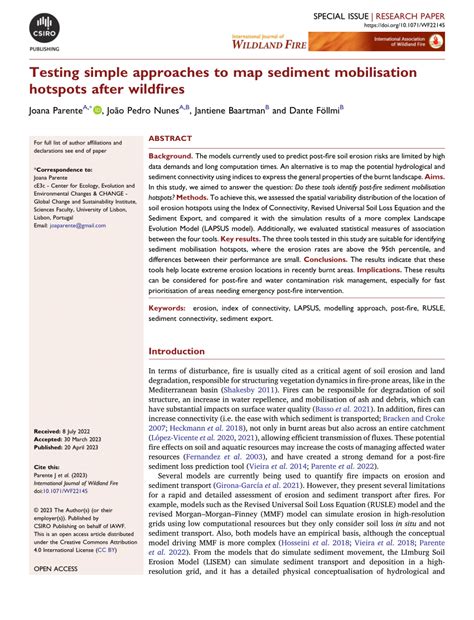 Pdf Testing Simple Approaches To Map Sediment Mobilisation Hotspots