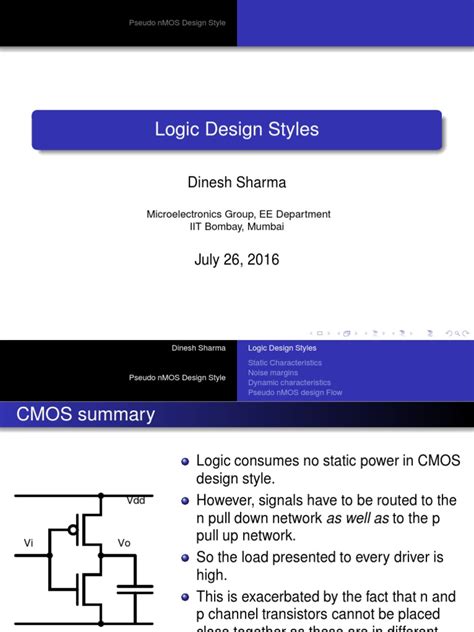 Pseudo Nmos Design Style Static Characteristics Noise Margins Dynamic Characteristics And