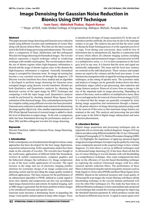 Pdf “image De Noising For Gaussian Noise Reduction In Bionics Using Dwt Technique”