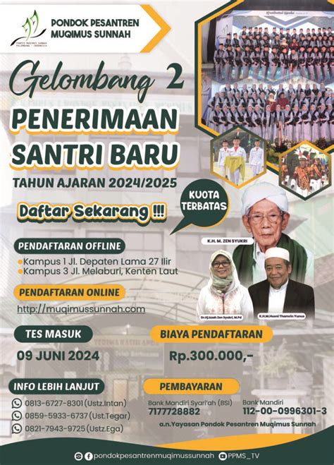 Gelombang Ke 2 Penerimaan Santri Baru Pondok Pesantren Muqimus Sunnah