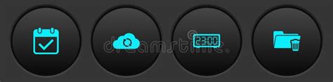 Set Calendar With Check Mark Cloud Sync Refresh Digital Alarm Clock And Delete Folder Icon
