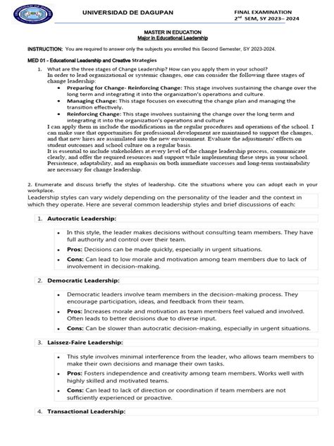 Med Final Exam 2nd Sem Sy 2023 2024 Pdf Educational Assessment Leadership