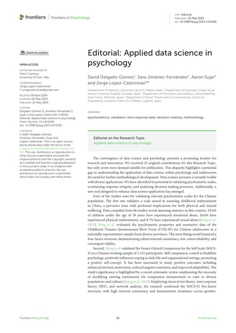 Pdf Editorial Applied Data Science In Psychology