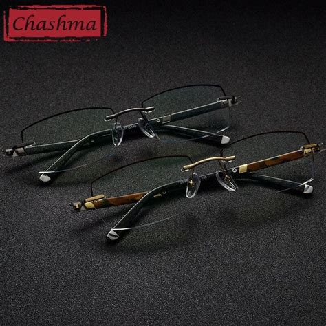 Chashma Mens Rimless Alloy Square Eyeglasses 88025 Lentes Gafas