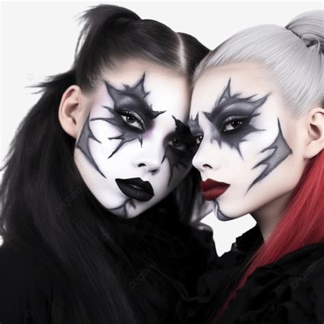 Scary Halloween Makeup Two Girls In The Role Of Vampires With Fangs And
