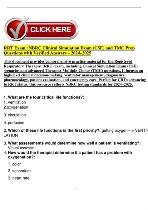 Rrt Exam Nbrc Clinical Simulation Exam Cse And Tmc Prep Questions With Verified Answers 2024