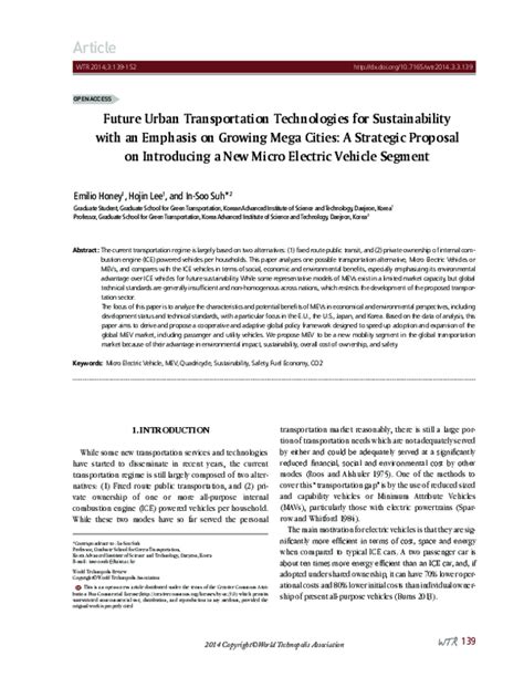 Pdf Future Urban Transportation Technologies For Sustainability With