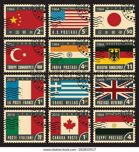 Set Stamps Flags Different Countries Vector De Stock Libre De