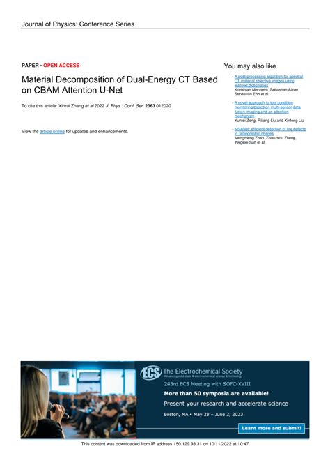 PDF Material Decomposition Of Dual Energy CT Based On CBAM Attention U Net