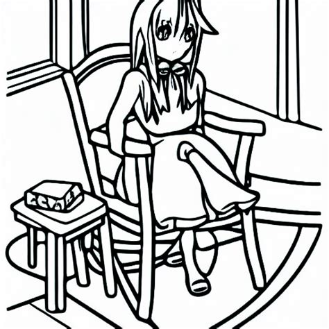 Anime Girl Sitting On A Rocking Chair In Front Of A House Coloring Page