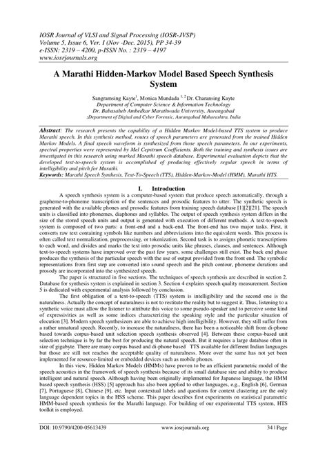PDF A Marathi Hidden Markov Model Based Speech Synthesis System