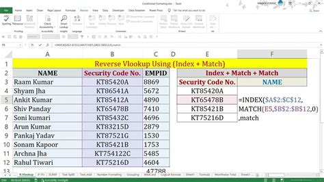 Reverse Vlookup Using Index Match Youtube
