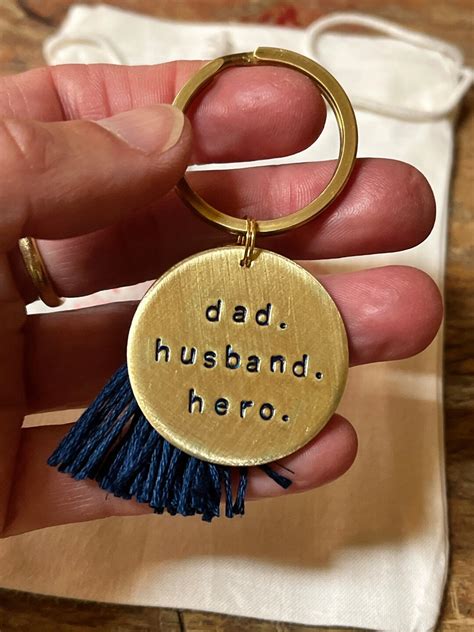 Dad Husband Hero Key Ring Proud Daddy Keychain Gold Keychain Best Hubby