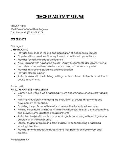 24 Teacher Assistant Resume Examples Writing Tips