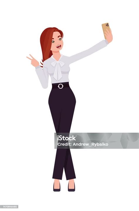 Business Woman Assistant Management Consultant Standing Selfie Photo