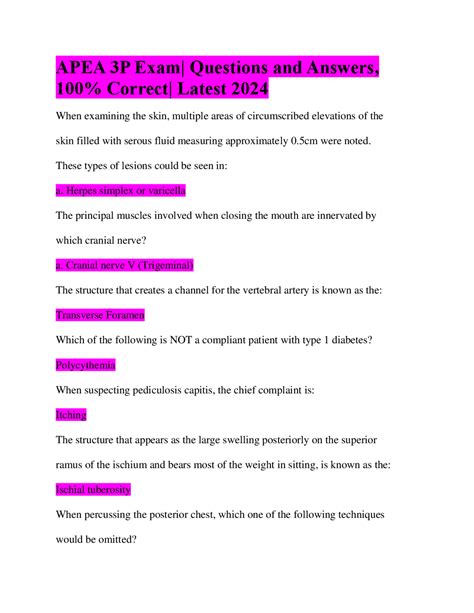 APEA P Exam Questions And Answers Correct Latest Exams Nursing Docsity