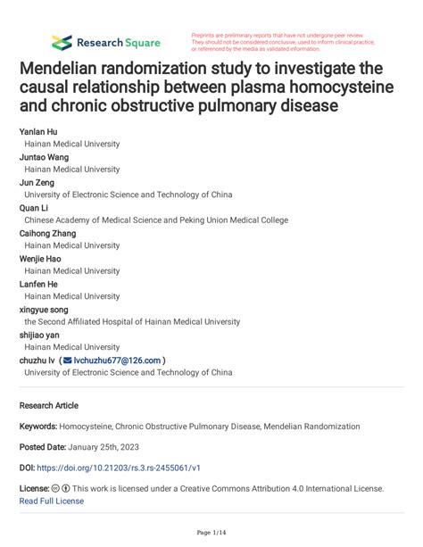 Pdf Mendelian Randomization Study To Investigate The Causal