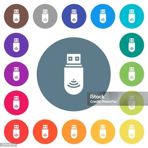 둥근 색상 배경에 Usb 와이파이 동글 평면 흰색 아이콘 0명에 대한 스톡 벡터 아트 및 기타 이미지 0명 Usb 메모리 Usb 케이블 Istock