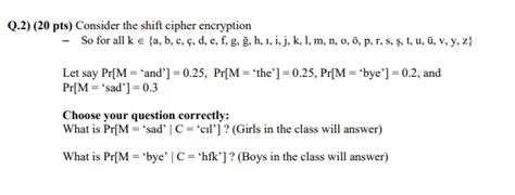 20 Pts Consider The Shift Cipher Encryption So
