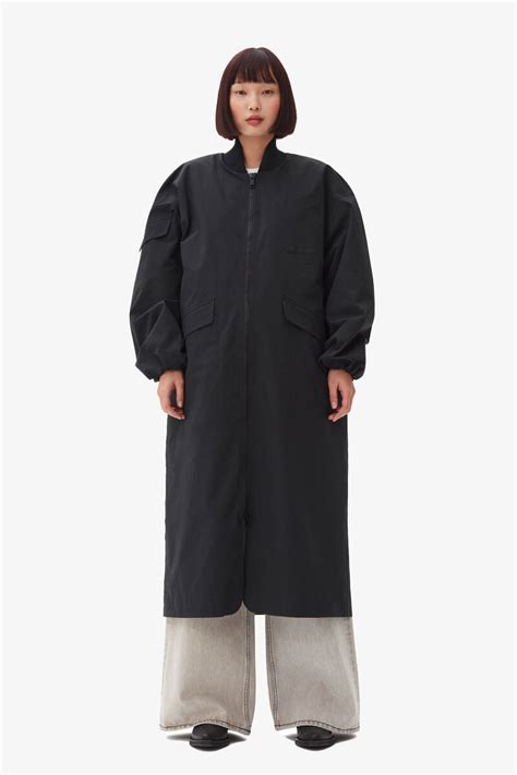 Black Black Tech Seersucker Oversized Shell Coat Ganni
