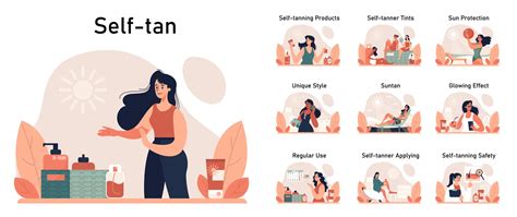 Self Tan Set Beautiful Woman Applying Self Tanner Lotion Artificial