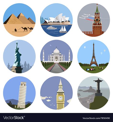 World Landmarks Flat Icon Set Royalty Free Vector Image