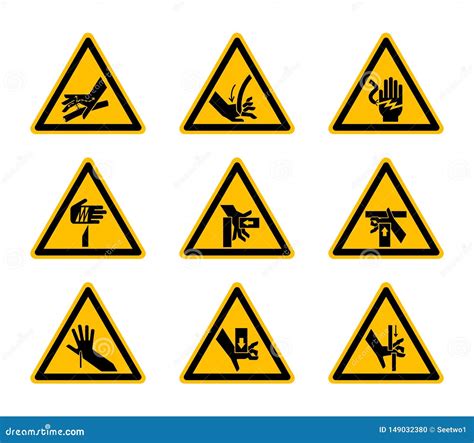 Triangular Warning Hazard Symbols Labels Isolate On White Background