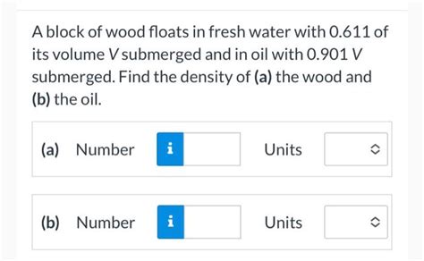 Solved A Block Of Wood Floats In Fresh Water With 0 611 Of Chegg