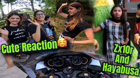 Cute College Girls Lovely Reactions On Zx10r And Hayabusa💚superbike