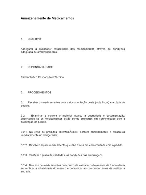 Armazenamento De Medicamentos Pdf