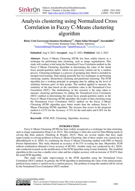Pdf Analysis Clustering Using Normalized Cross Correlation In Fuzzy C