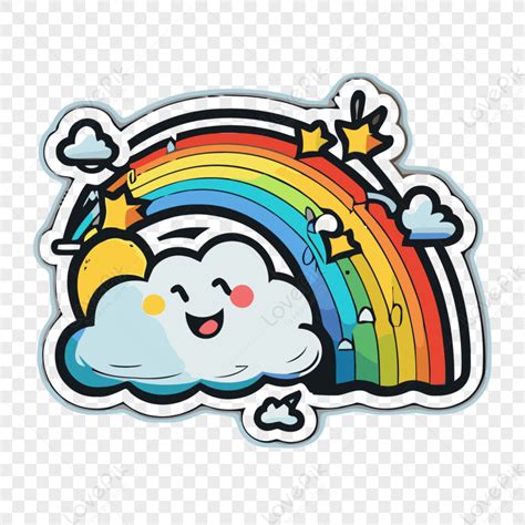 Ang Sticker Ay Nagpapakita Ng Isang Cute Na Ulap At Bahaghari Na May